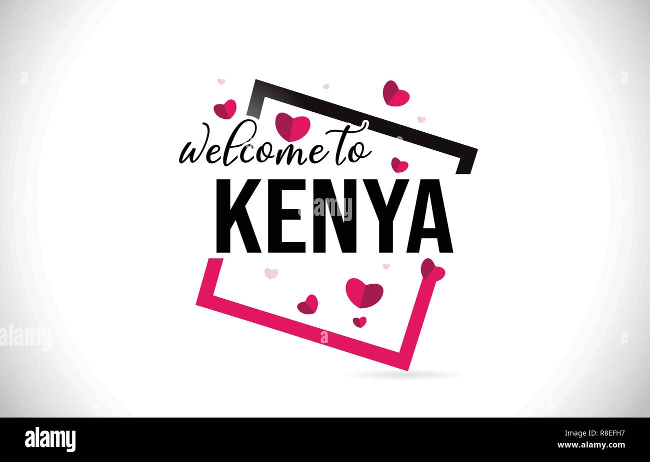 Kenya Welcome To Word Text With Handwritten Font And Red Hearts Square
