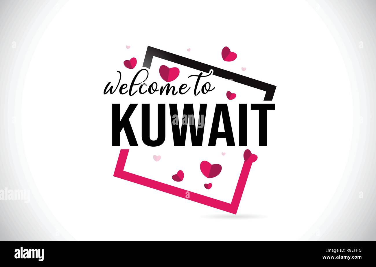 Kuwait Welcome To Word Text with Handwritten Font and Red Hearts Square ...