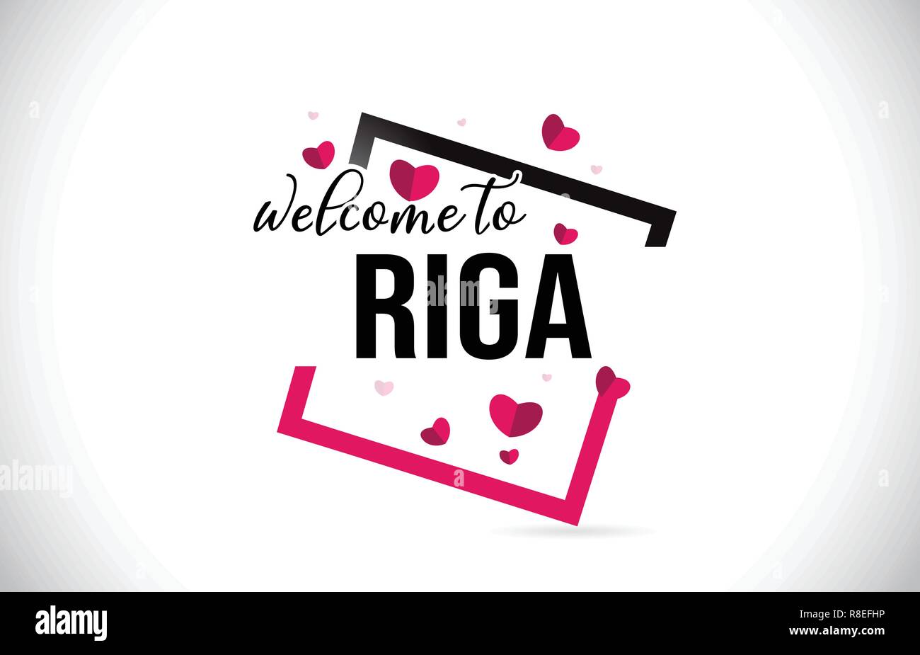 Riga Welcome To Word Text with Handwritten Font and Red Hearts Square ...