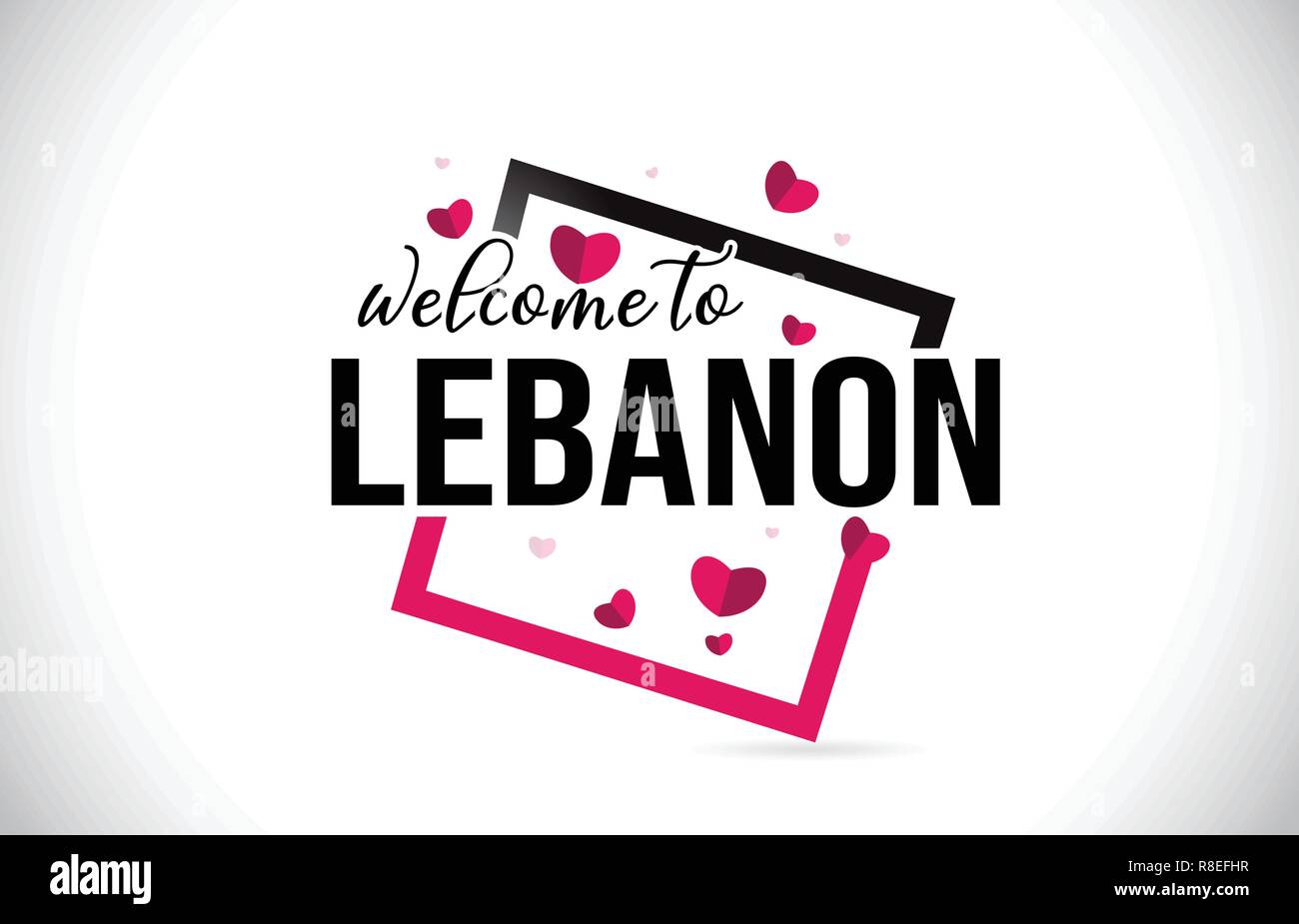 Lebanon Welcome To Word Text with Handwritten Font and Red Hearts ...