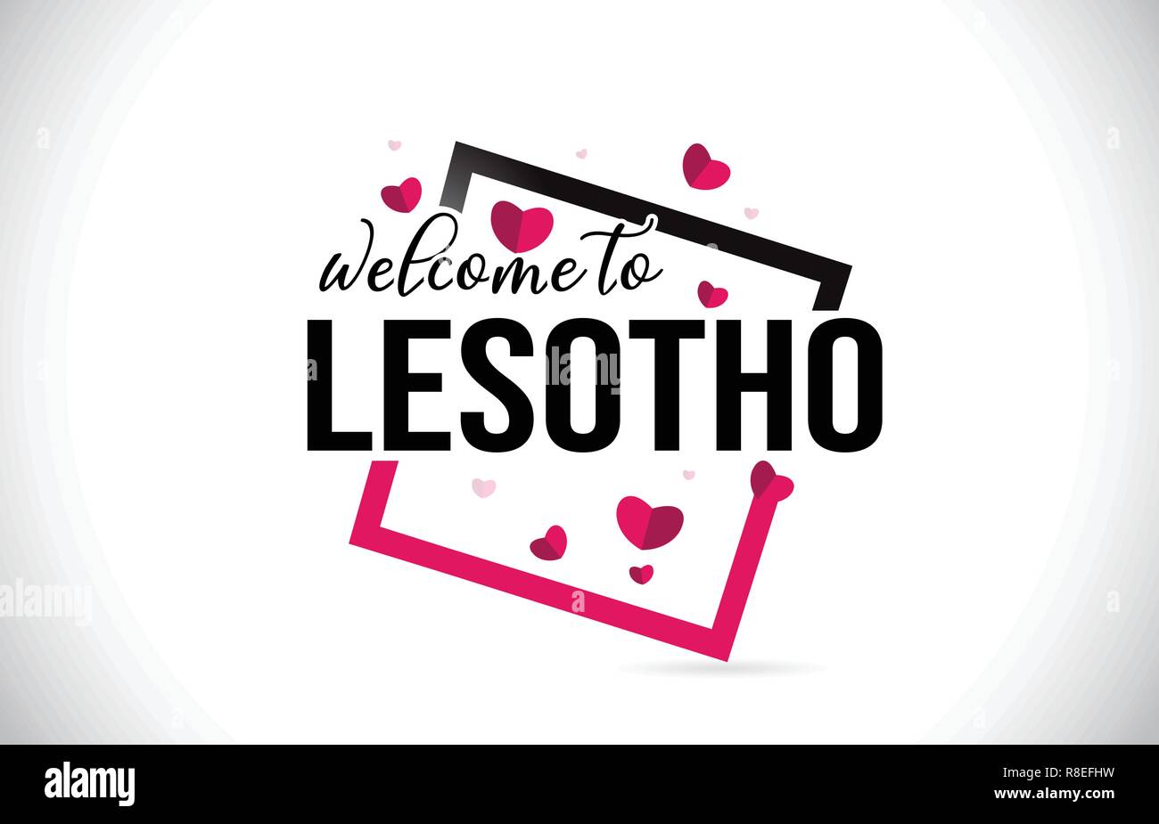Lesotho Welcome To Word Text with Handwritten Font and Red Hearts ...