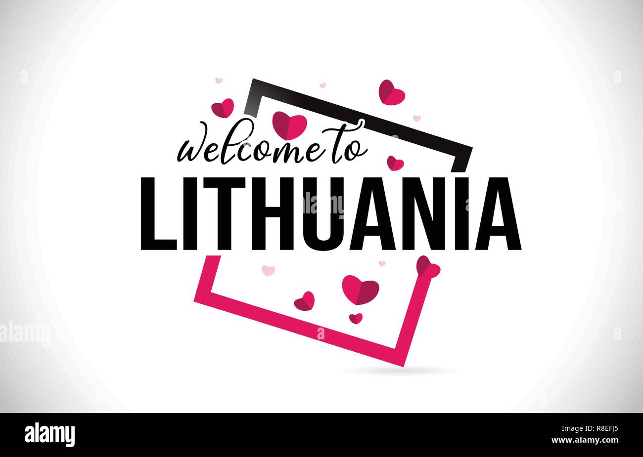Lithuania Welcome To Word Text with Handwritten Font and Red Hearts ...