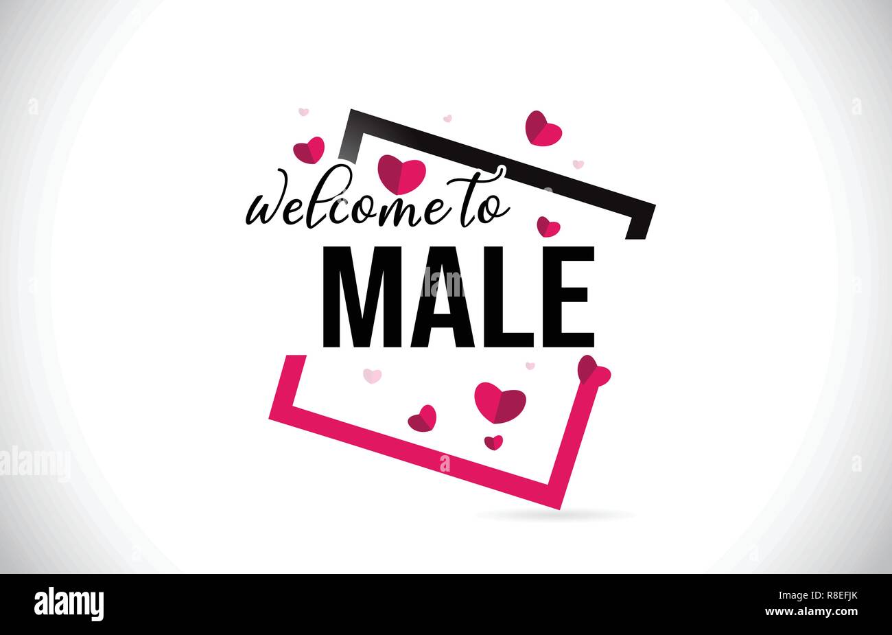 Male Welcome To Word Text with Handwritten Font and Red Hearts Square ...