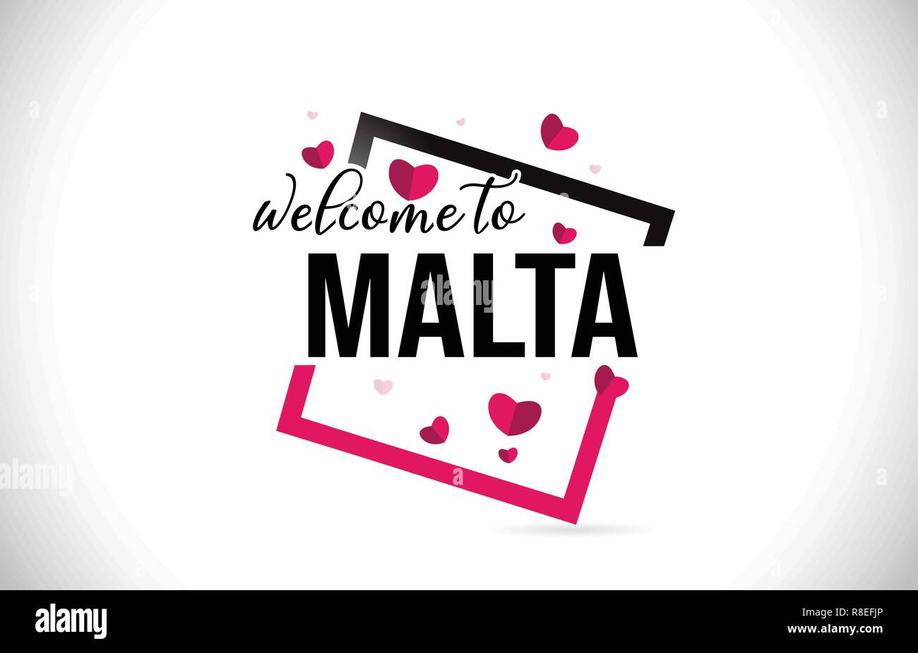 Malta Welcome To Word Text with Handwritten Font and Red Hearts Square ...
