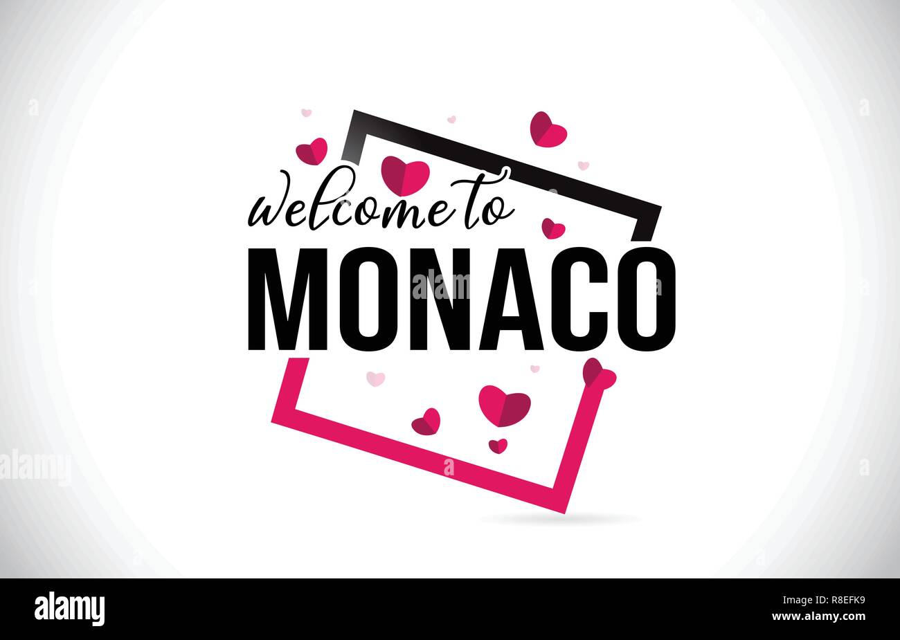Monaco Welcome To Word Text with Handwritten Font and Red Hearts Square ...