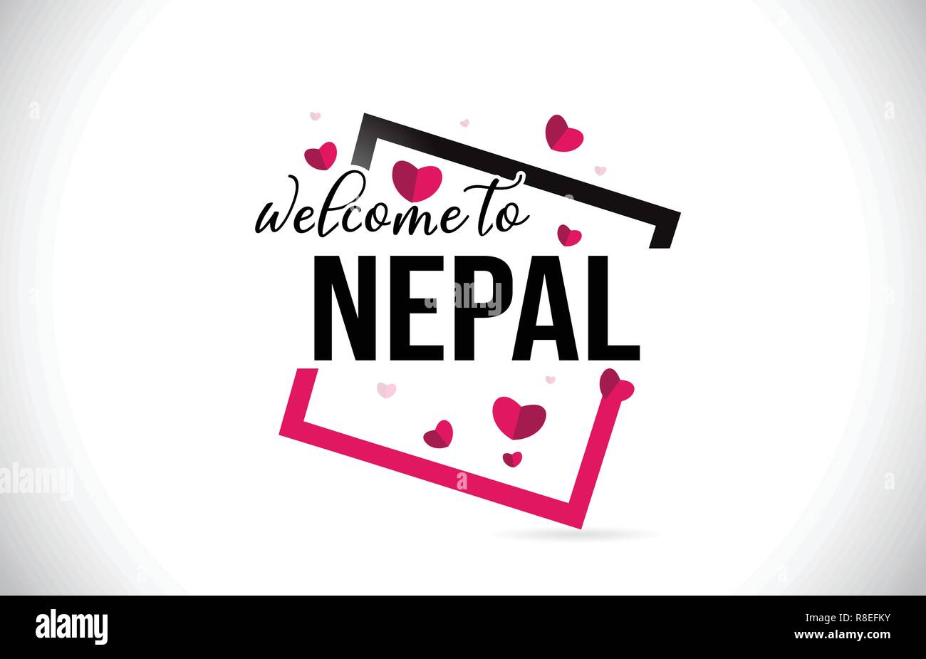 Nepal Welcome To Word Text with Handwritten Font and Red Hearts Square ...
