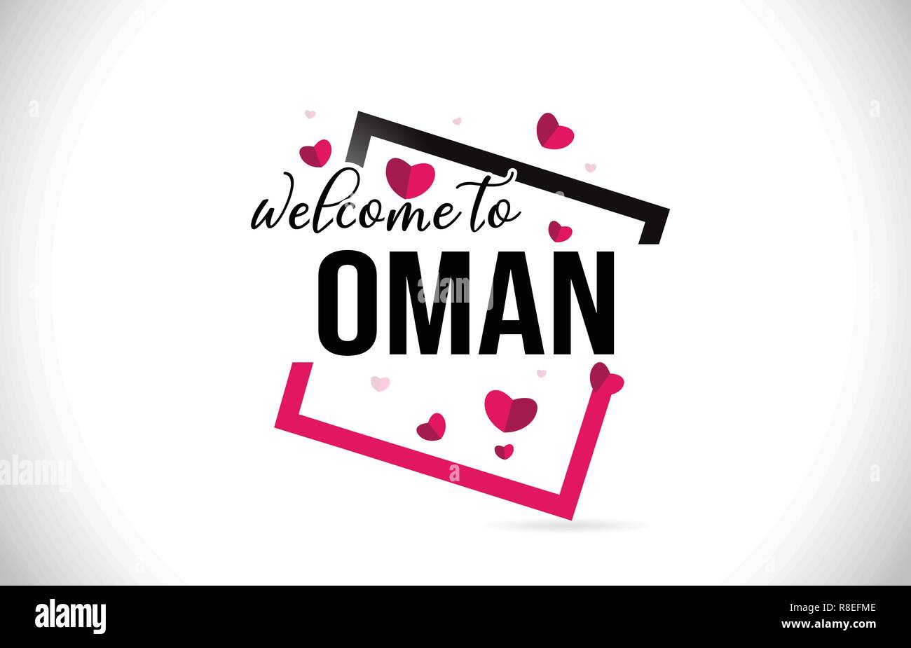 Oman Welcome To Word Text with Handwritten Font and Red Hearts Square ...