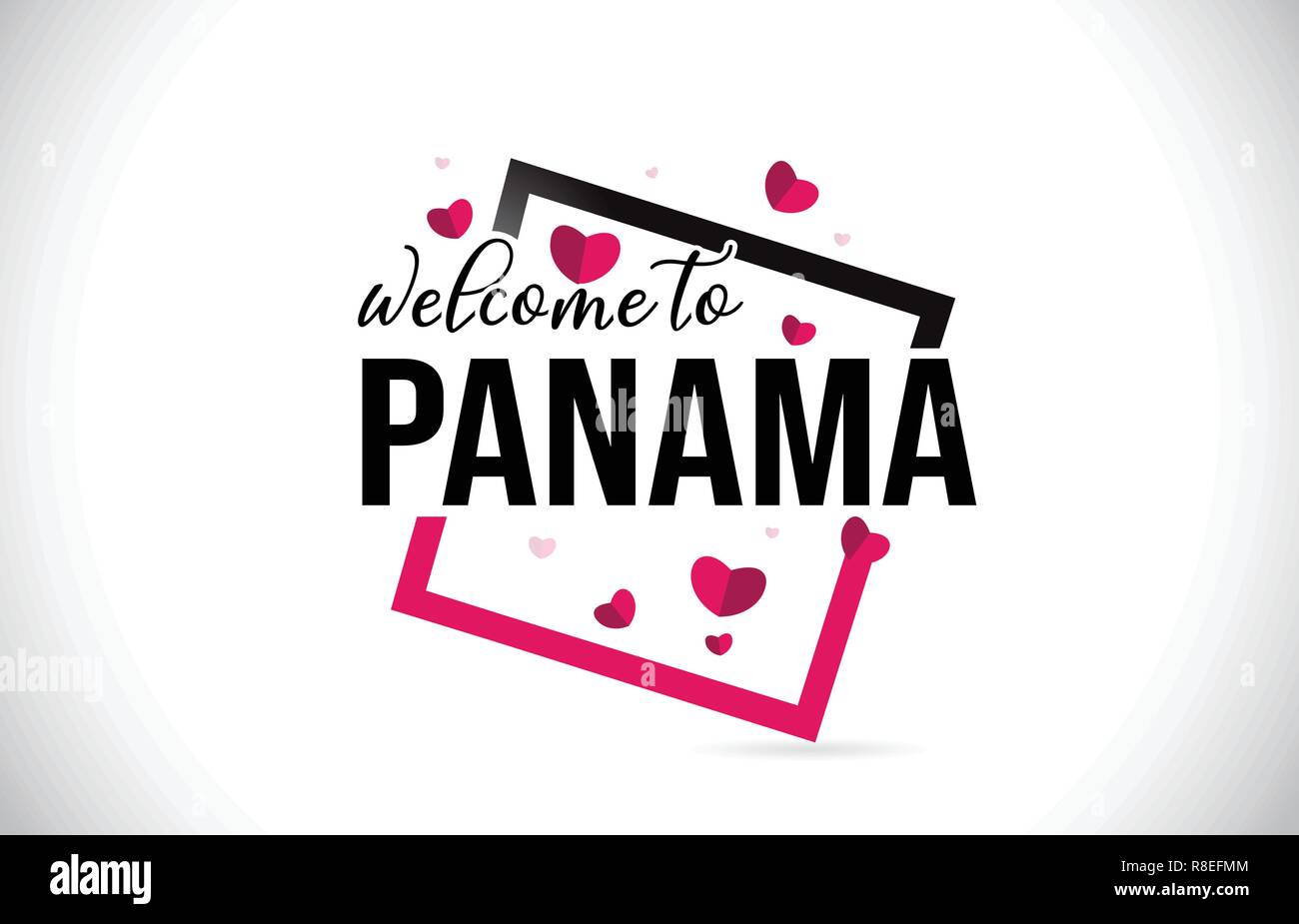 Panama Welcome To Word Text with Handwritten Font and Red Hearts Square ...