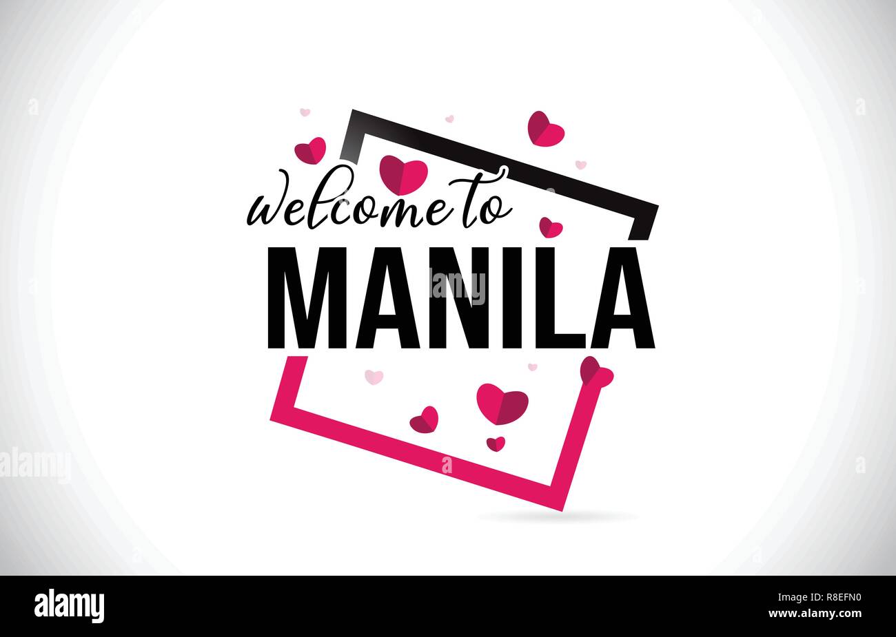 Manila Welcome To Word Text with Handwritten Font and Red Hearts Square ...