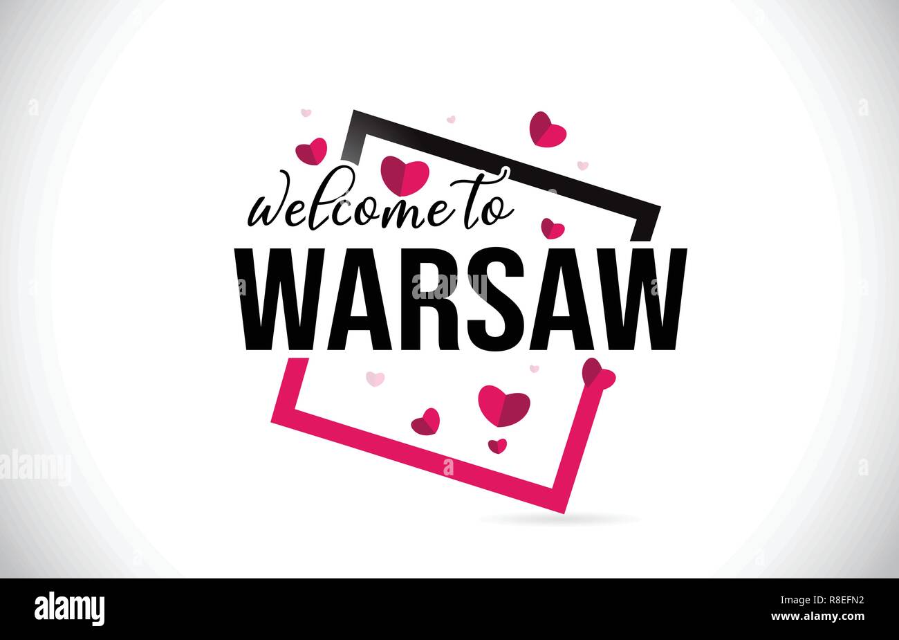 Warsaw Welcome To Word Text with Handwritten Font and Red Hearts Square ...
