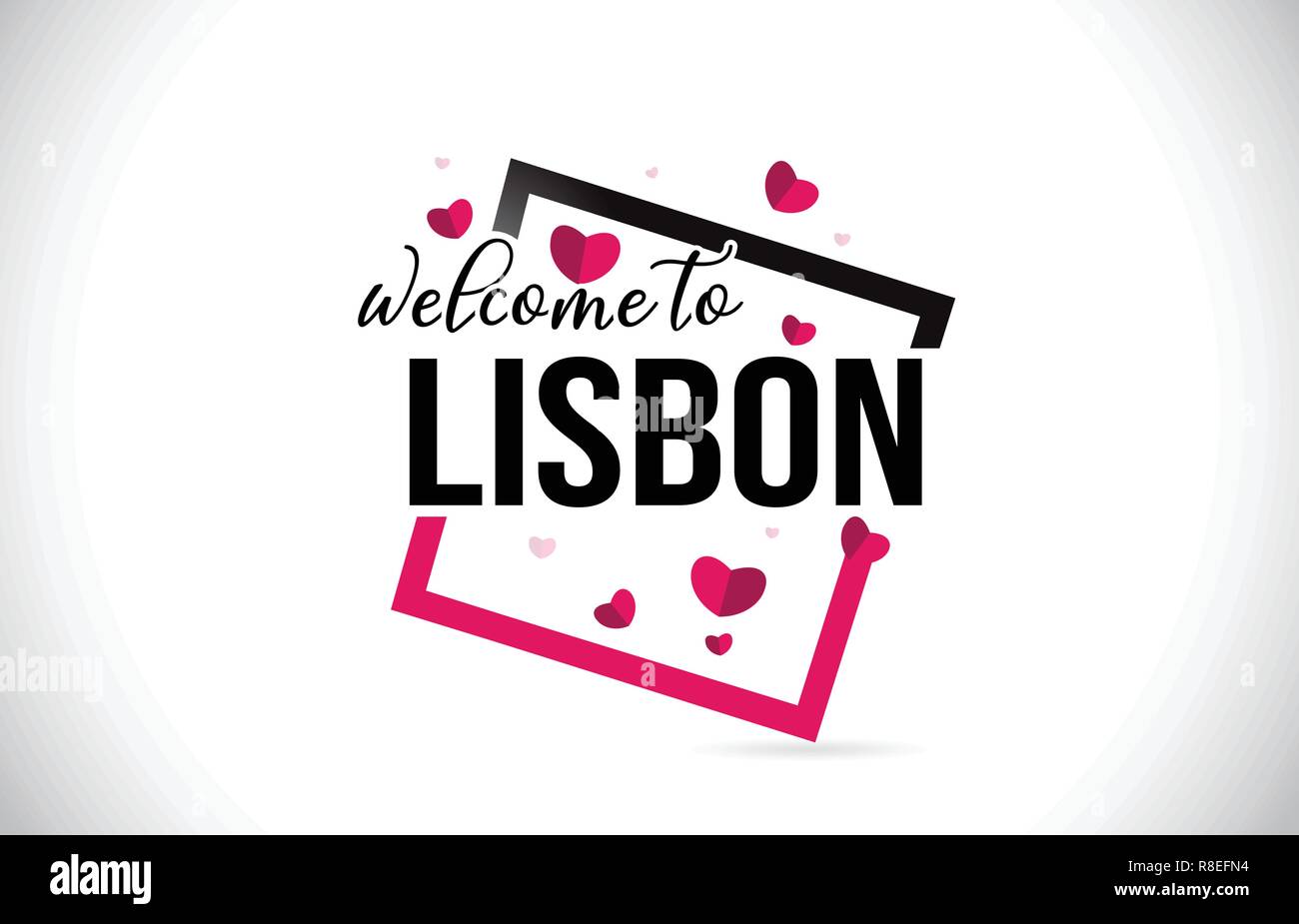 Lisbon Welcome To Word Text with Handwritten Font and Red Hearts Square ...