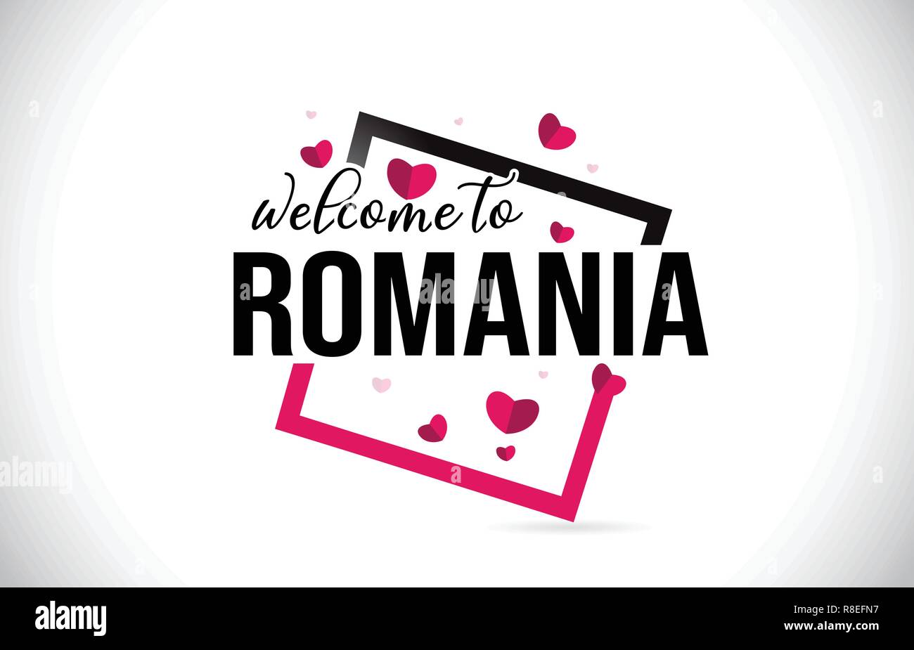 Romania Welcome To Word Text with Handwritten Font and Red Hearts ...