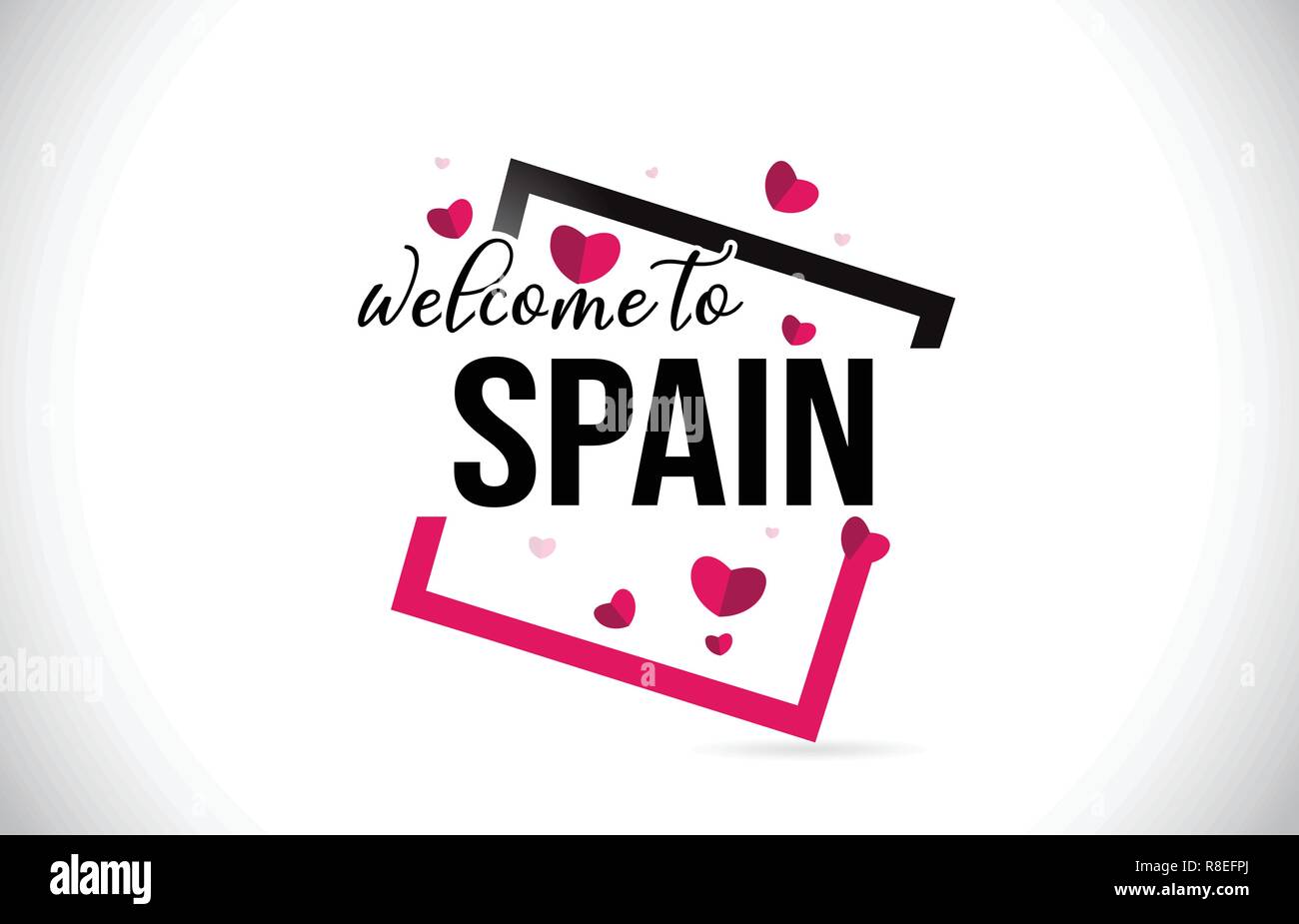 Spain Welcome To Word Text with Handwritten Font and Red Hearts Square ...
