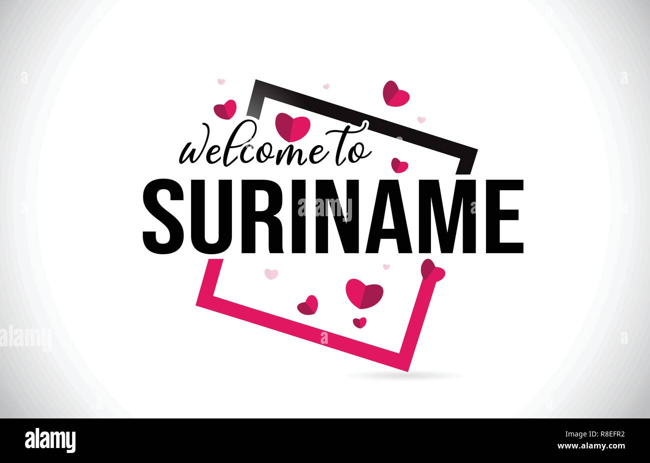 Suriname Welcome To Word Text with Handwritten Font and Red Hearts ...