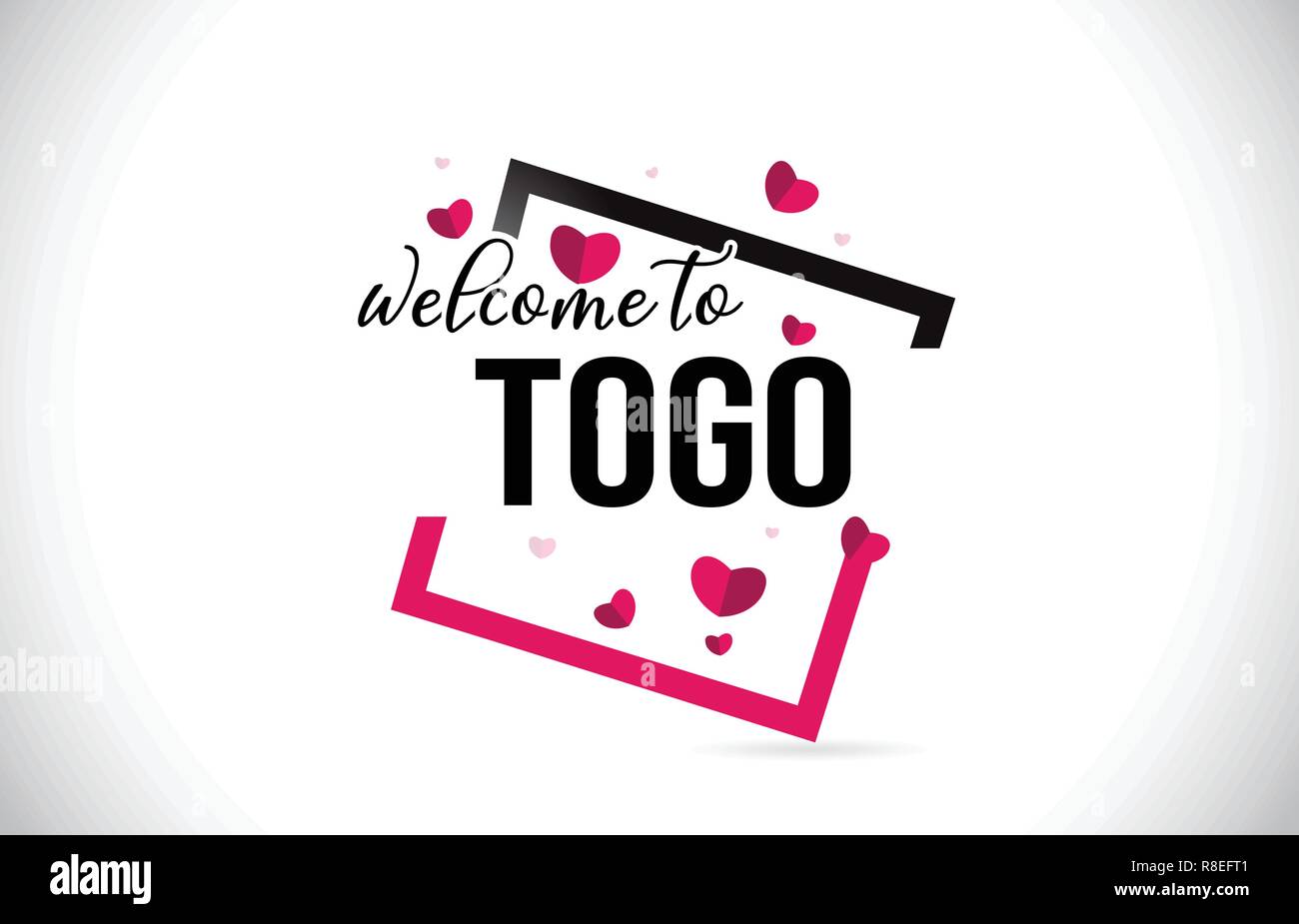 Togo Welcome To Word Text with Handwritten Font and Red Hearts Square ...