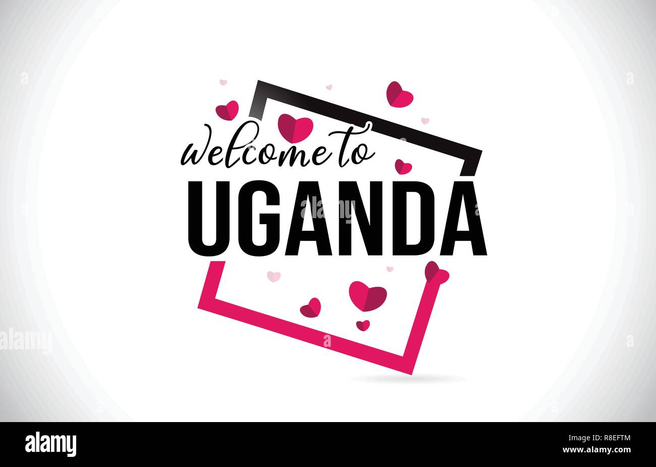 Uganda Welcome To Word Text with Handwritten Font and Red Hearts Square ...
