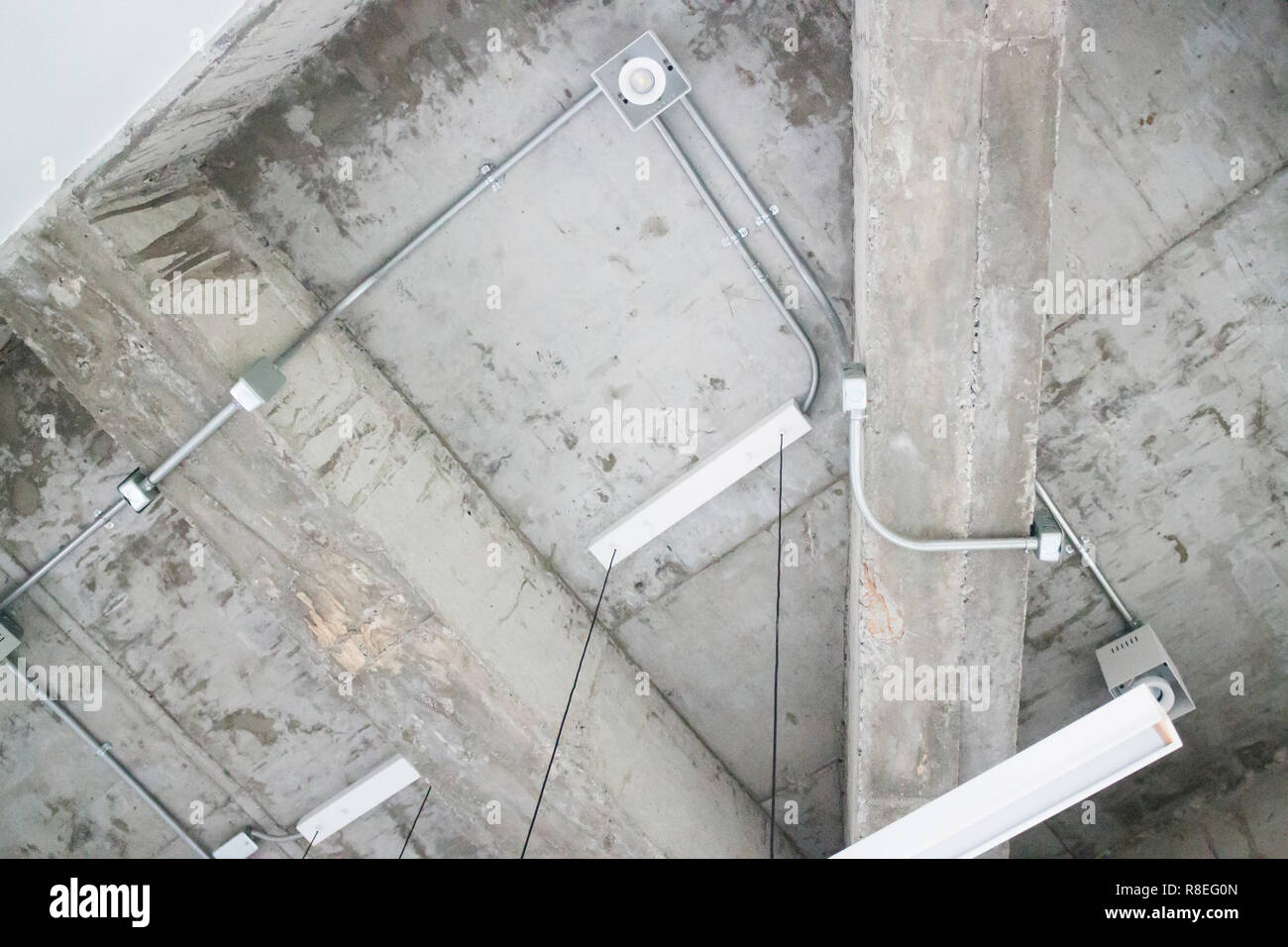 Ceiling metal pipe of electricity cable in building, stock photo Stock ...