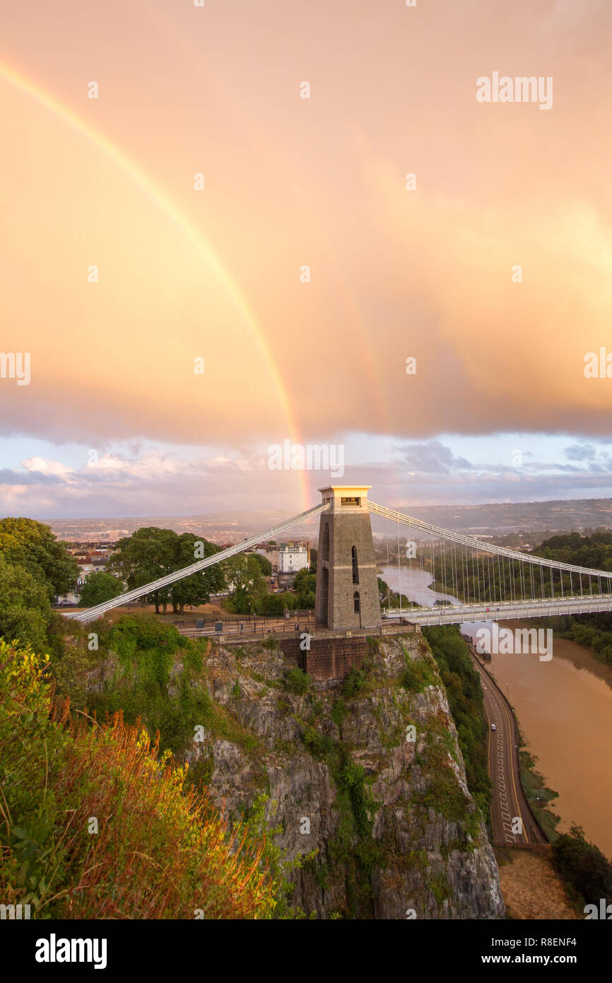 Brunel Clifton suspension bridge Avon gorge Bristol double rainbow ...