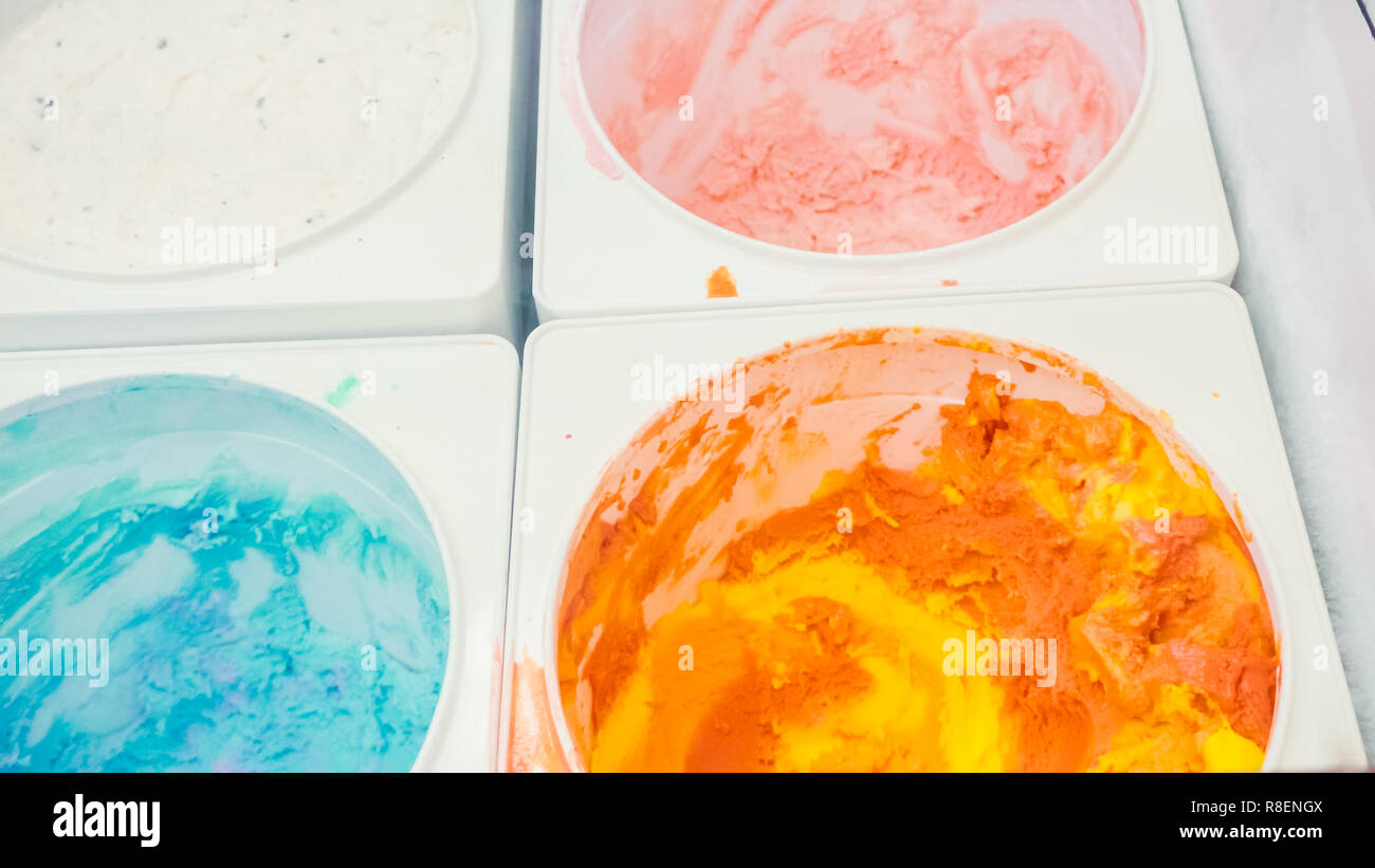 Variety of ice cream in small ice cream shop Stock Photo - Alamy