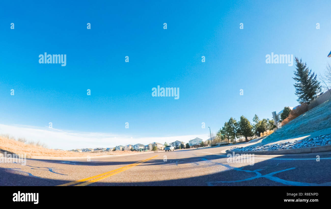 Driving through upscale suburban neighborhood in MidWest Stock Photo ...
