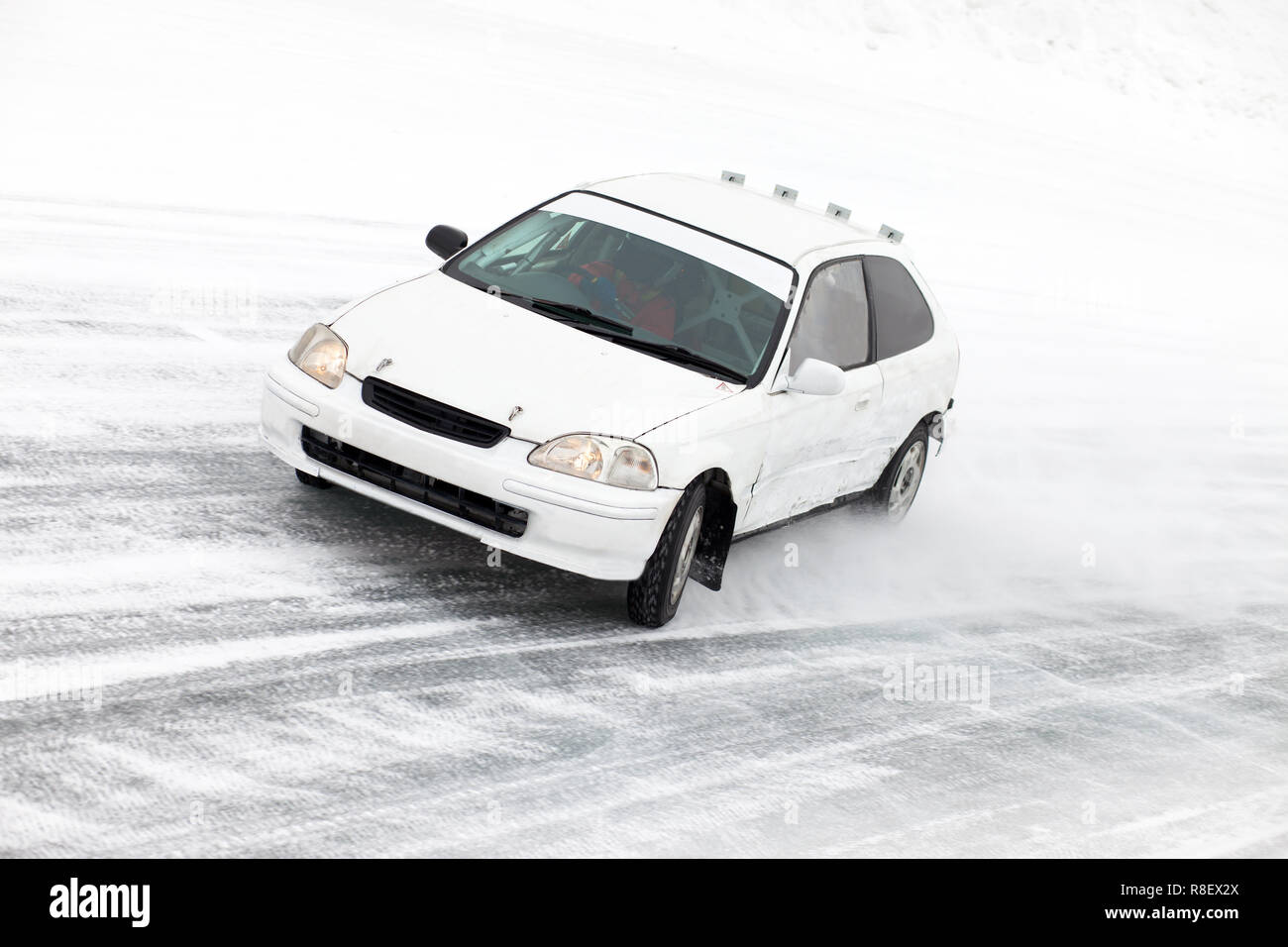 Winter ice track race at frozen lake Stock Photo - Alamy