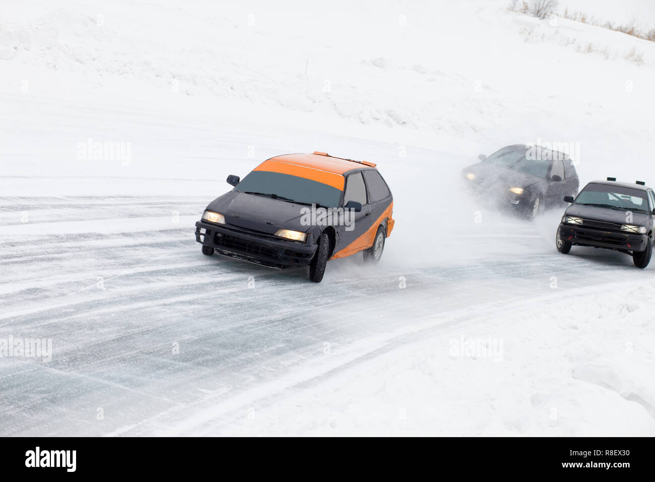 Winter ice track race on a frozen lake Stock Photo - Alamy