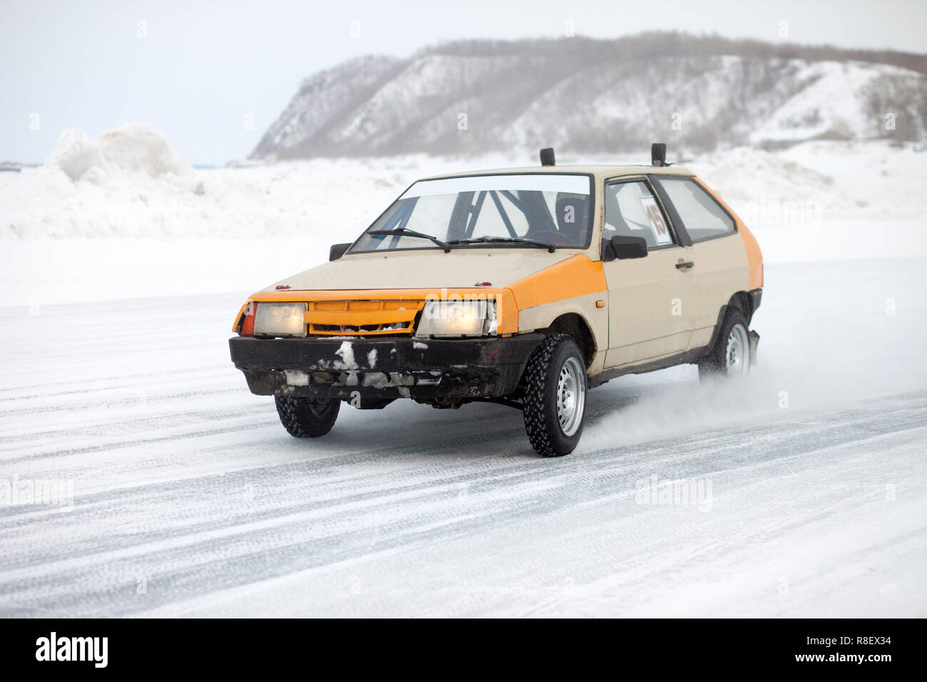 Winter ice track race at frozen river Stock Photo - Alamy