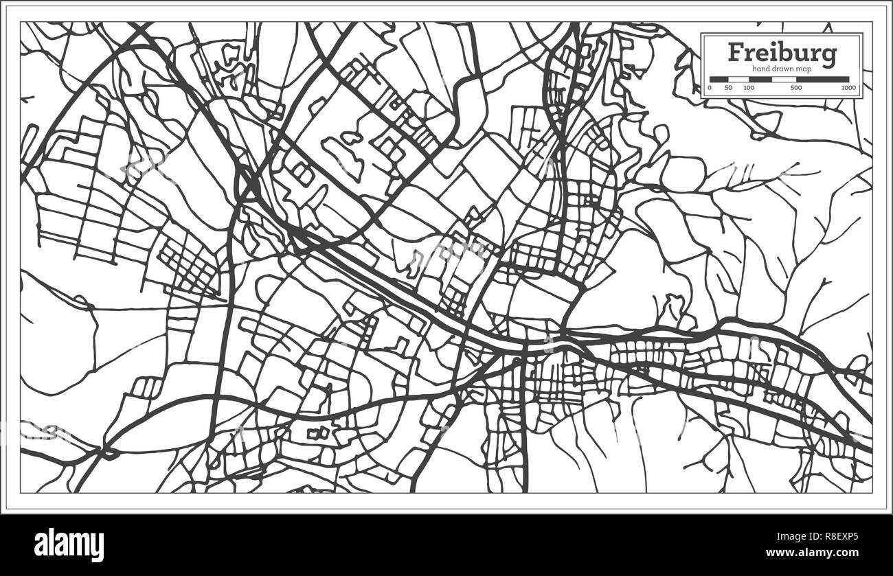 Freiburg Germany City Map in Retro Style. Outline Map. Vector ...