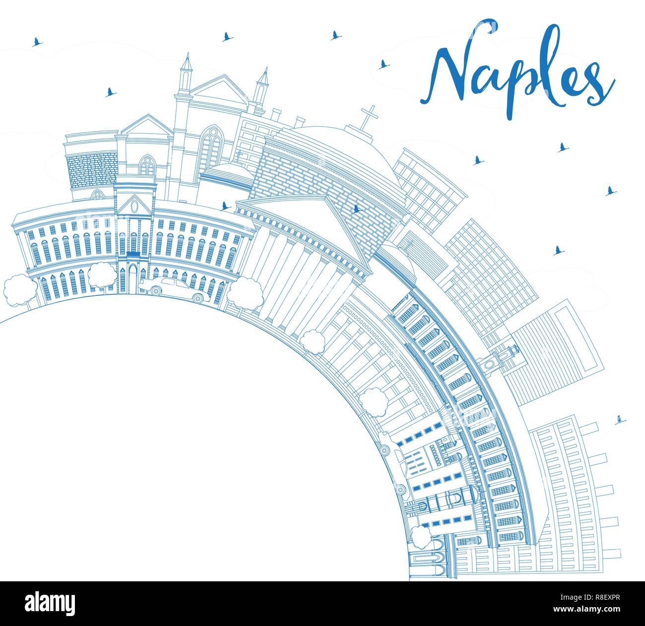 Outline Naples Italy City Skyline with Blue Buildings and Copy Space ...