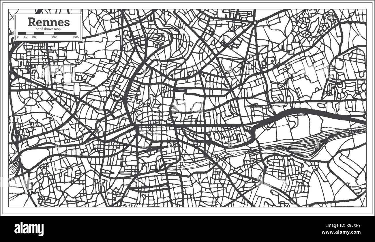 Rennes France City Map in Retro Style. Outline Map. Vector Illustration ...