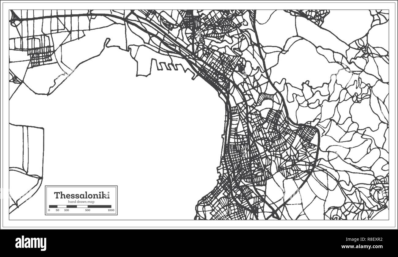 Thessaloniki Greece City Map in Retro Style. Outline Map. Vector ...