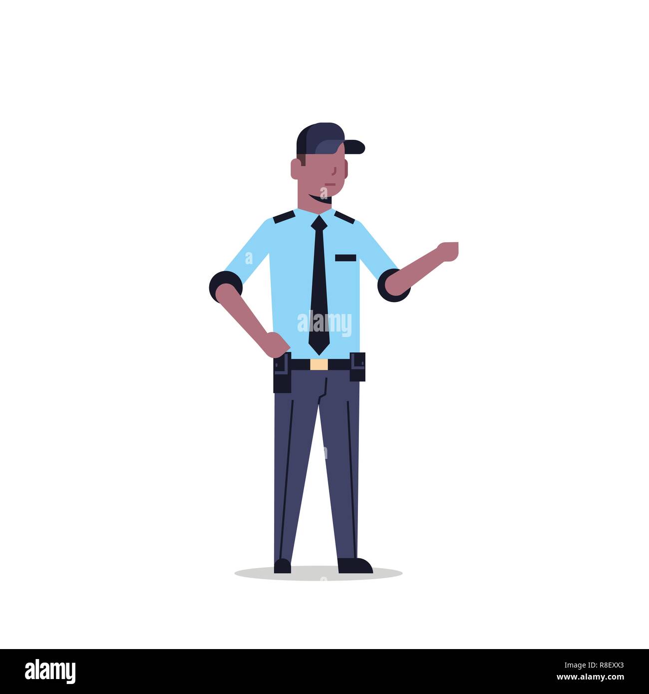african american security guard man in uniform point to something ...