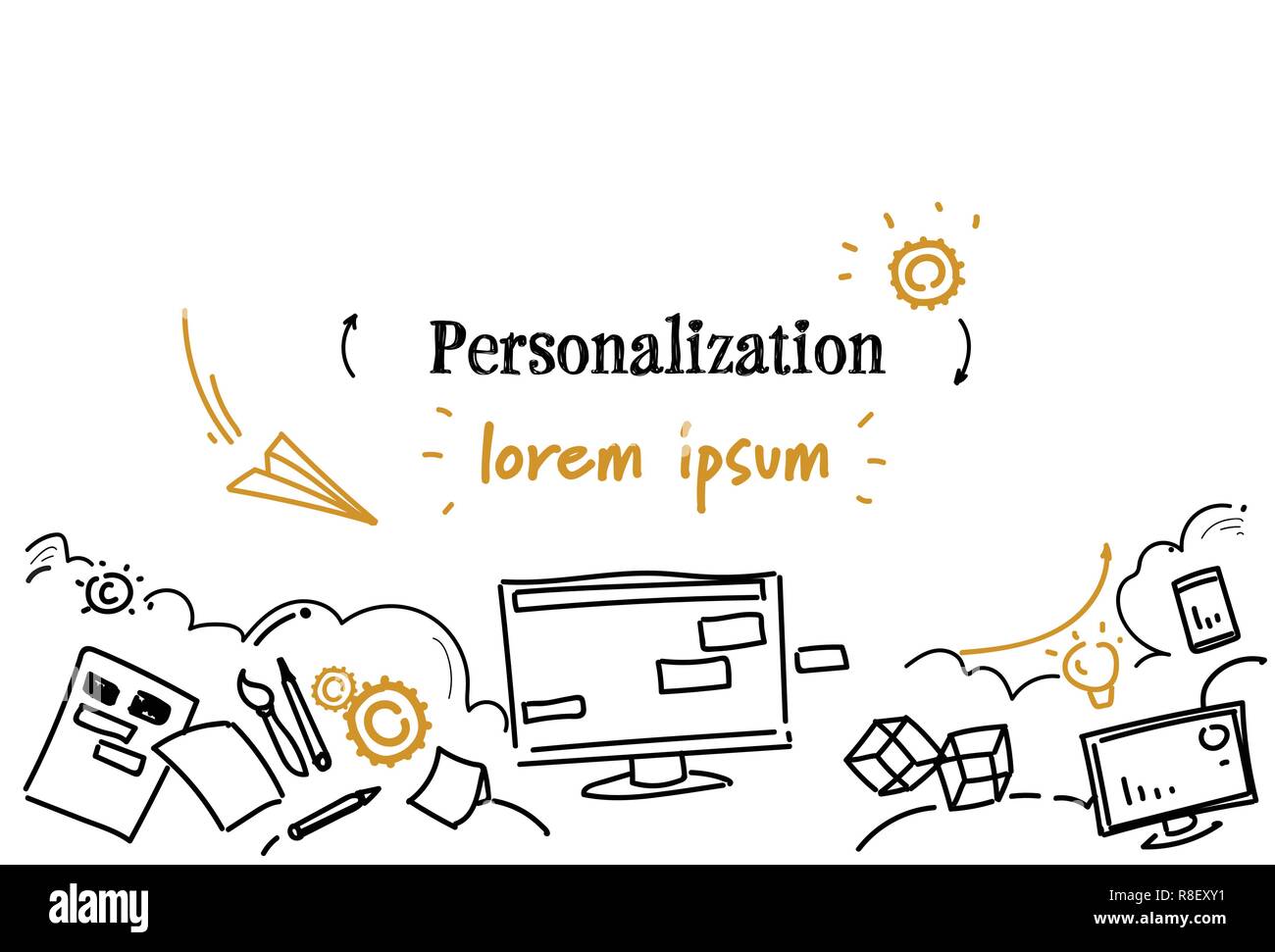 computer screen interface design personalization concept sketch doodle ...