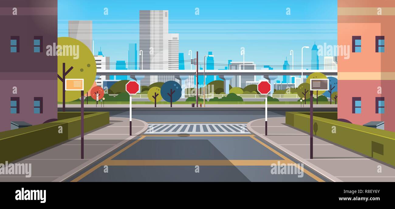 modern city street architecture skyscraper buildings view empty ...