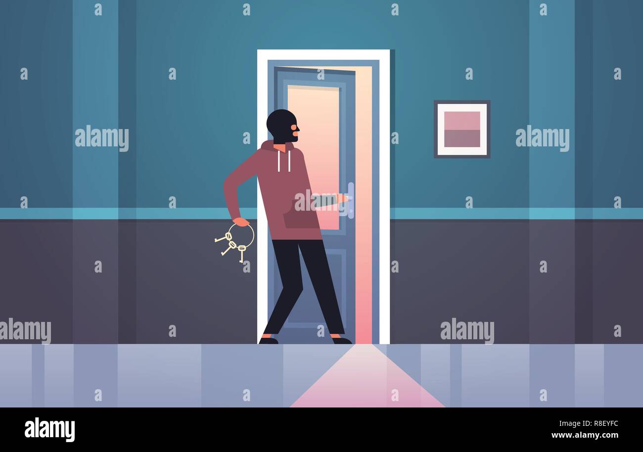 burglar in black mask using bunch skeleton keys breaking entering into ...