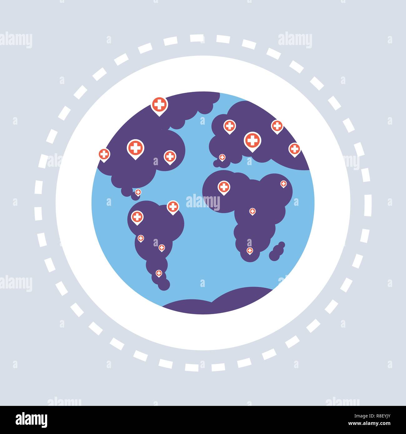 world map hospital location red cross marker geo tag icon healthcare ...