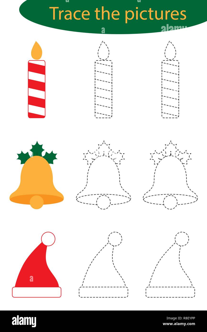 Handwriting practice sheet, christmas, trace the pictures - candle ...