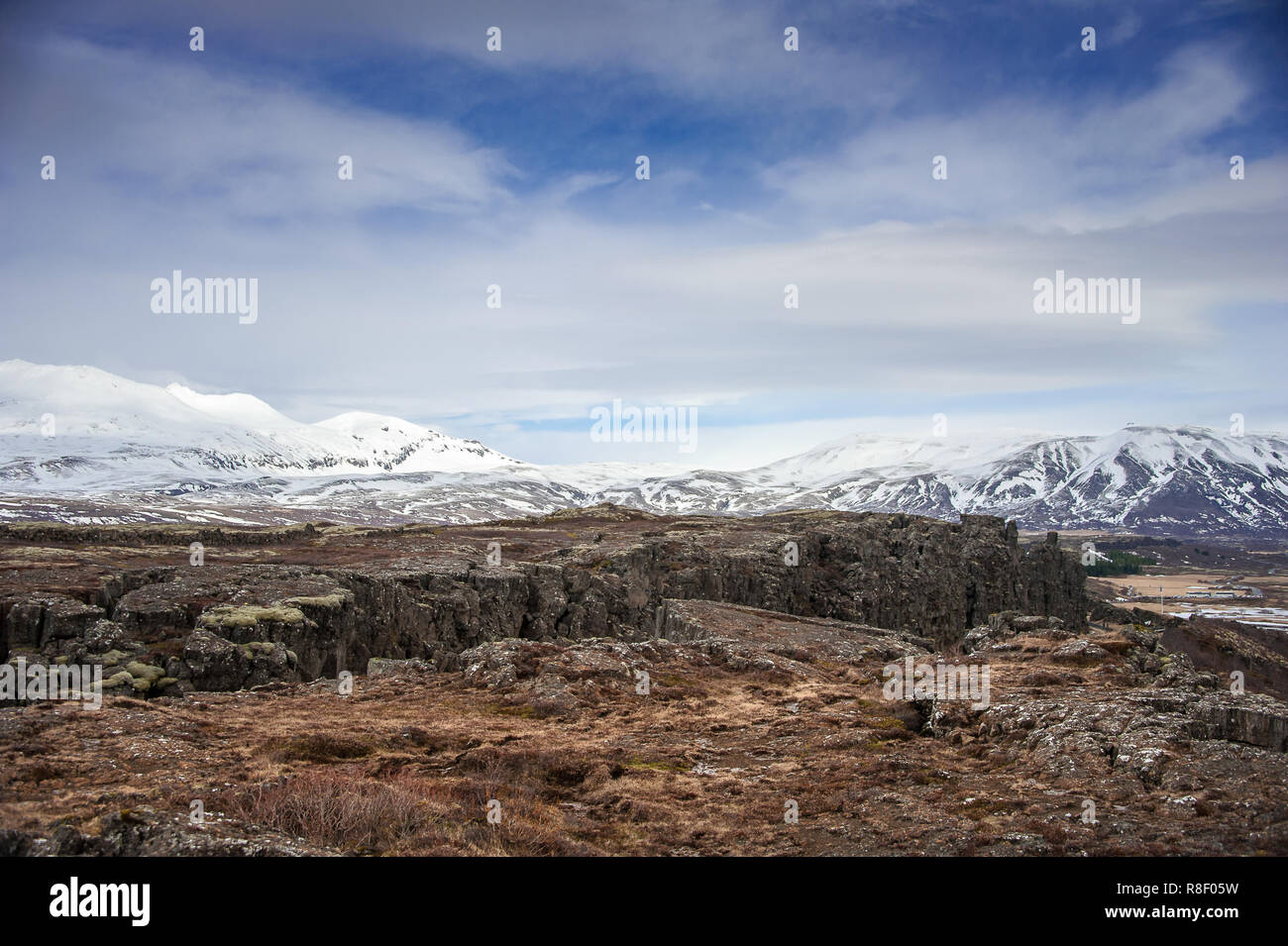 Tectonic plates collide in the Mid-Atlantic rift valley of Thingvellir ...