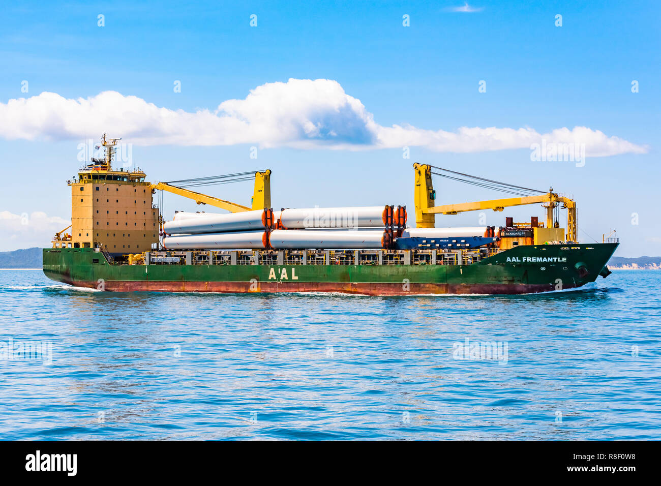 Cargo ship passing on the way to Brisbane Port, Queensland, Australia ...