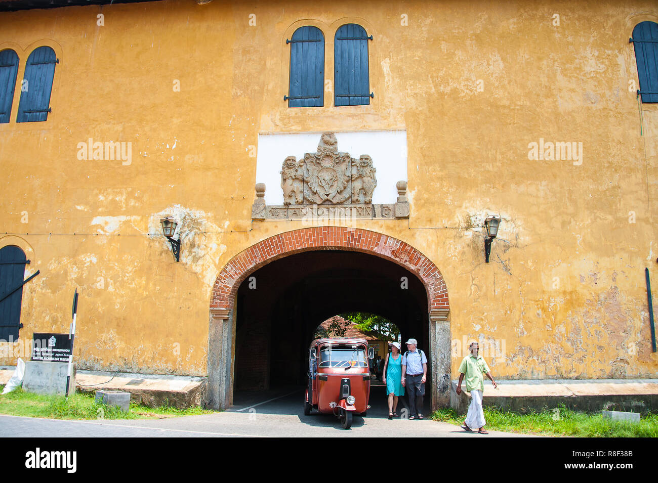 Galle Fort, Sri Lanka: Tuk tuk drives through the entrance of the old ...