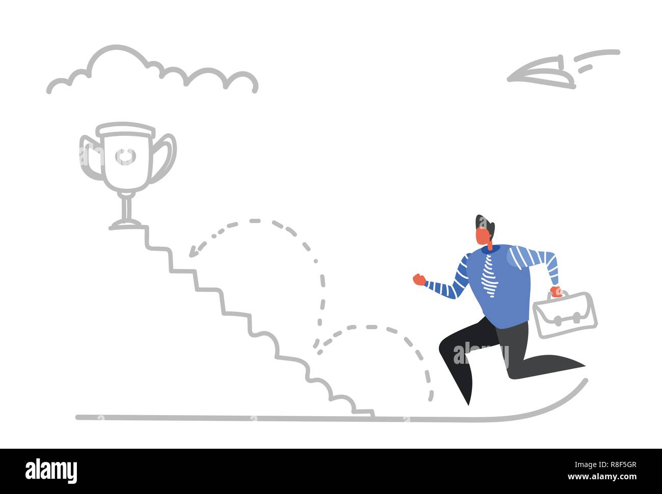 businessman climbing career ladder winner trophy cup first place ...