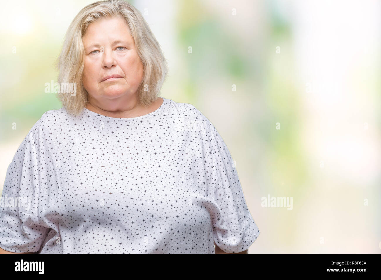 Senior plus size caucasian woman over isolated background depressed and ...