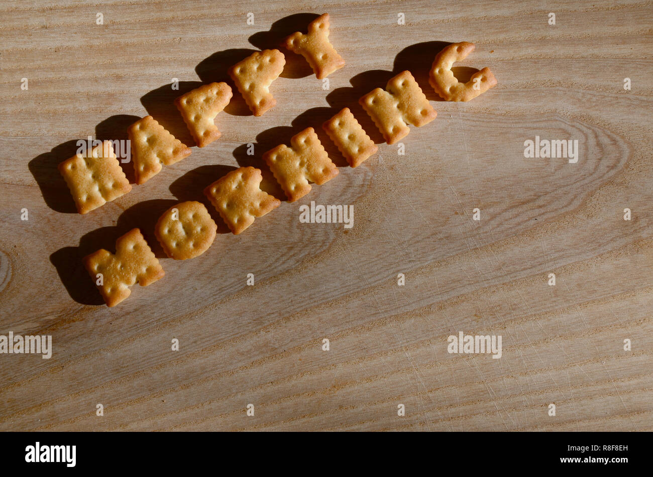 Happy morning. Text from the salty crackers as printed English letters ...