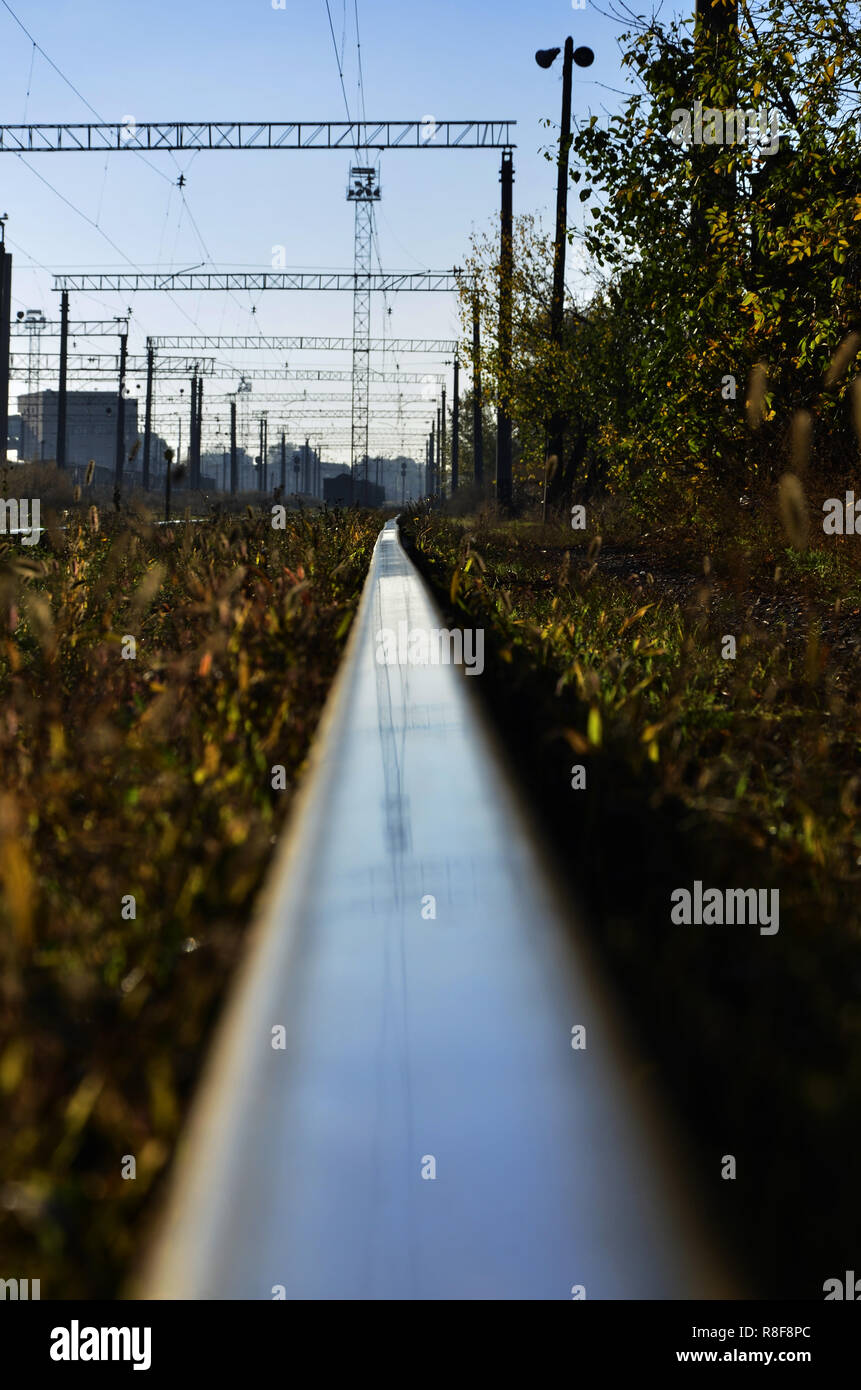 Railway landscape. Many railroad cars and tanks standing in rails Stock ...