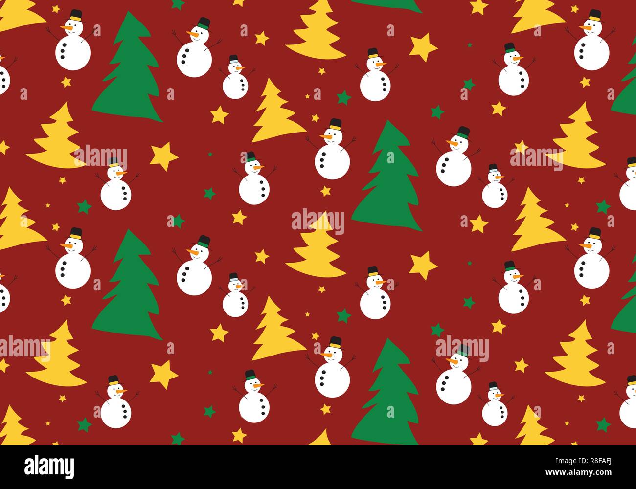 Christmas vector pattern snowman and Christmas tree red background ...