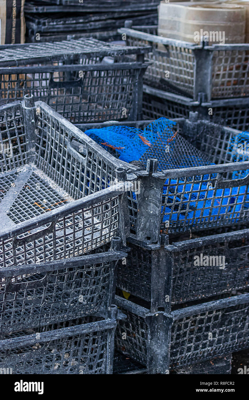 nets used in oyster farming stacked and ready for use Stock Photo - Alamy