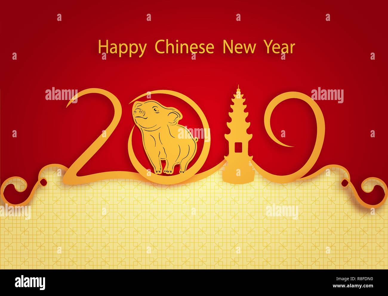 2019 Zodiac Pigs. Chinese New Year. Figure Piglet. Stylized card with ...