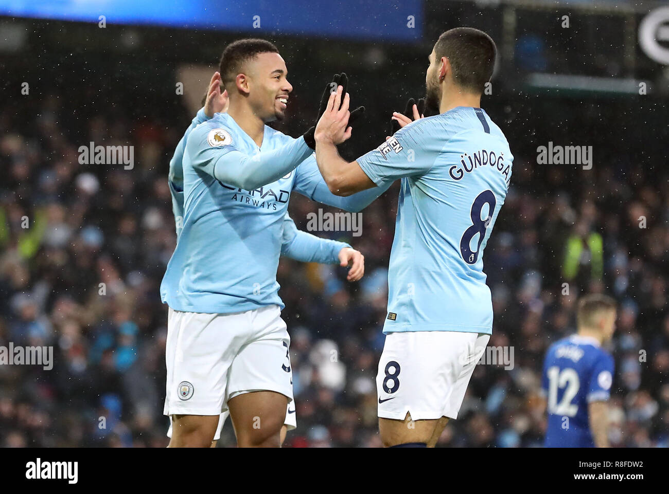 Manchester City's Gabriel Jesus (left) celebrates scoring his side's ...