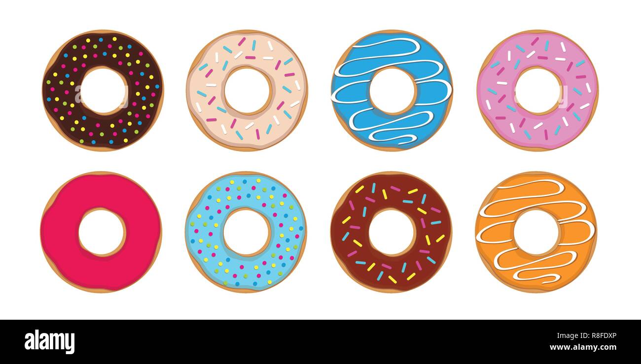 colorful set of donuts with different sprinkles vector illustration ...