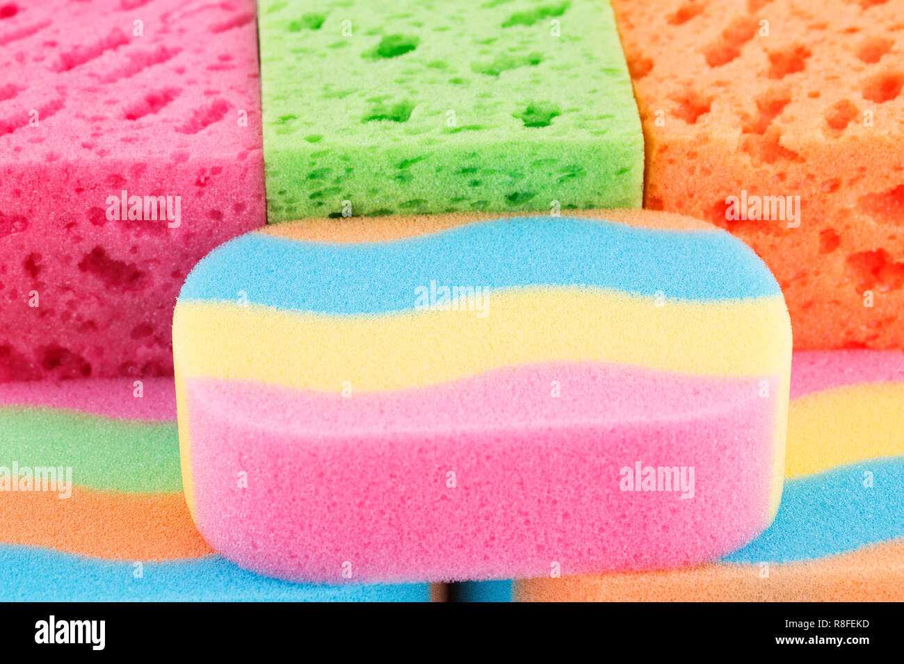 Colorful sponges closeup picture Stock Photo - Alamy
